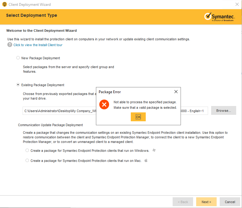 not able to process the specified package make sure that a valid ...