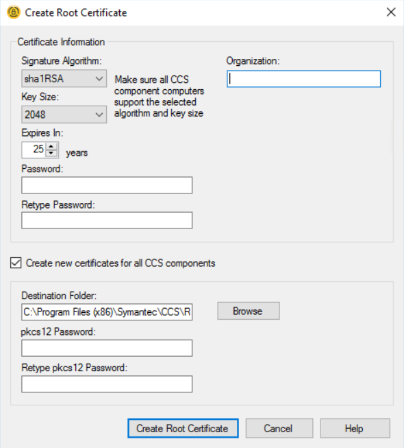 note creating a new root certificate will invalidate the existing